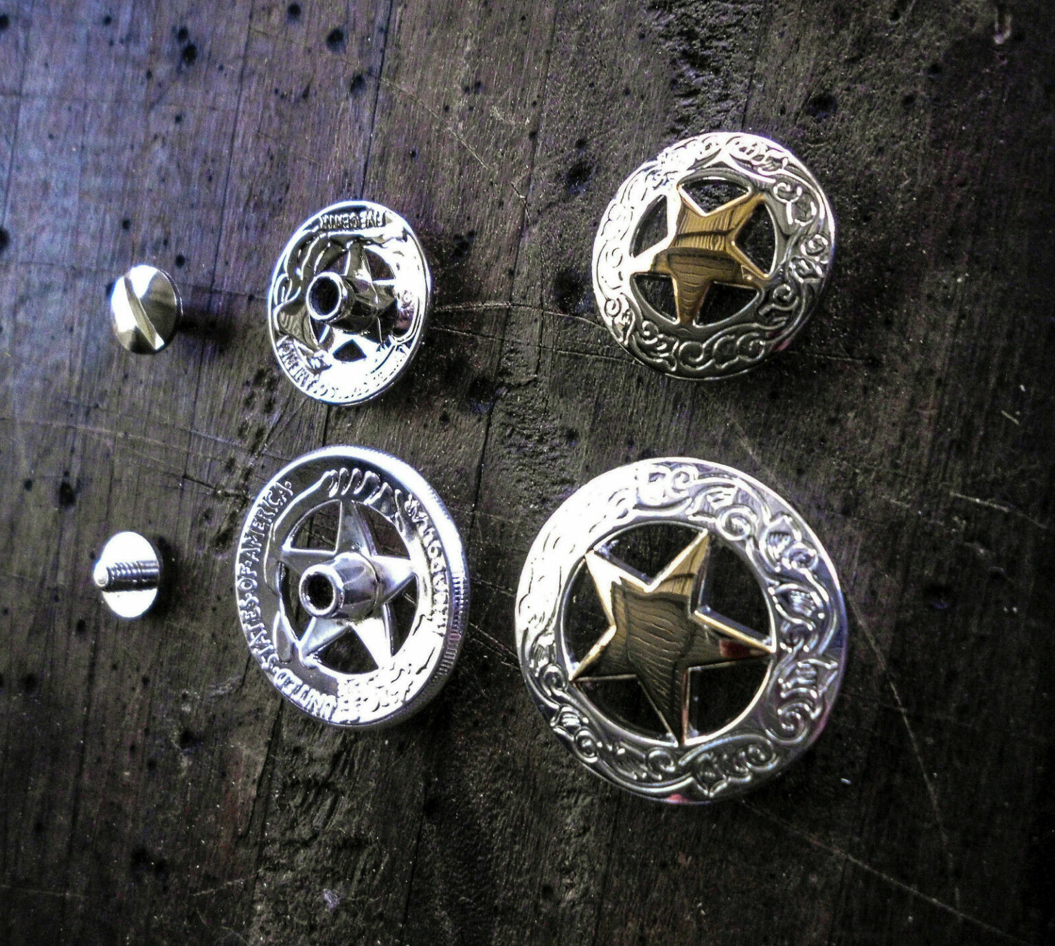 Conchos Screwback-Western Texas Star-High quality silver & gold – 2 ...
