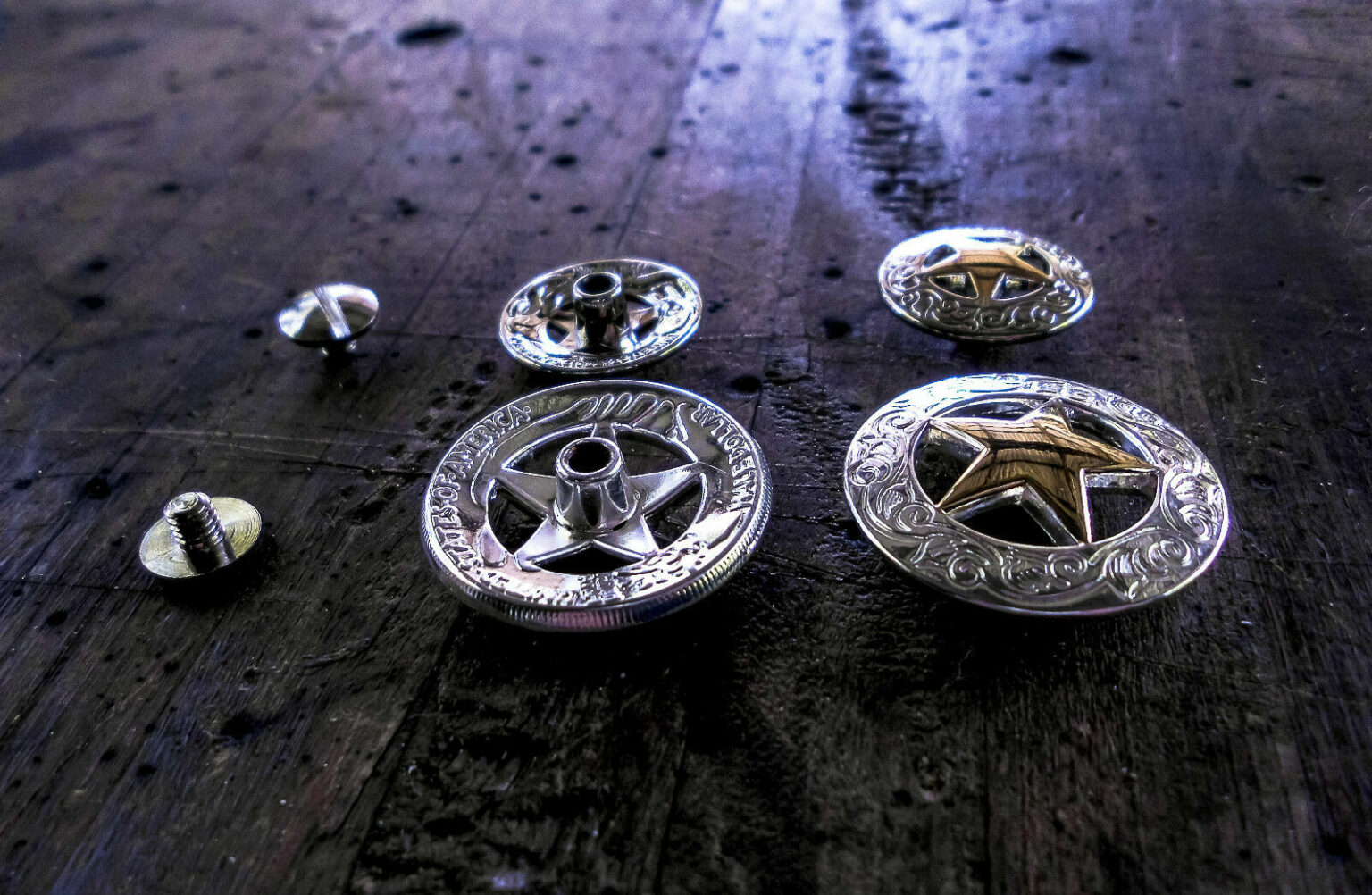 Conchos Screwback-Western Texas Star-High quality silver & gold – 2 ...