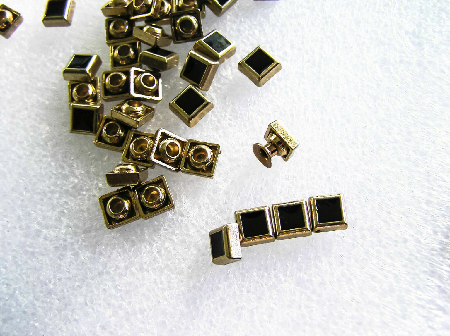 Decorative Rivets Square Pale Gold Base with Black Ename Centre 6.5mm ...