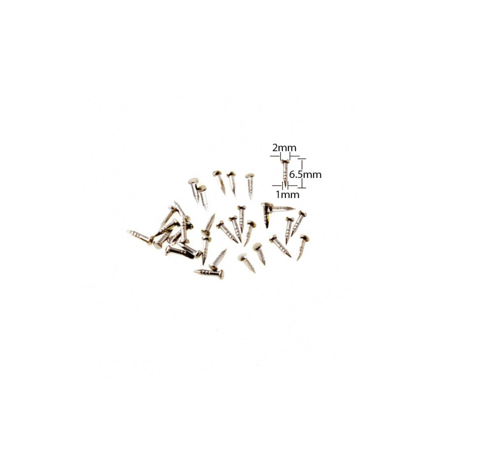 Mini Silver Brad Nails 6.5mm x 1mm attach labels, decoration, hinges ...